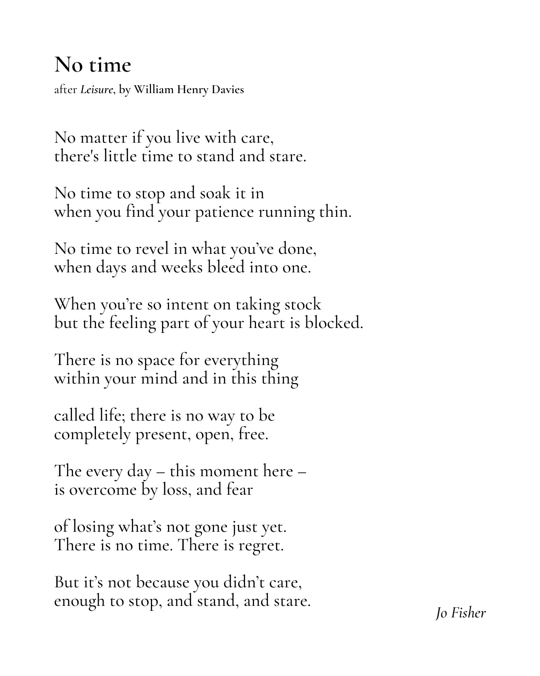 Poem | No Time – Jo Fisher Writes
